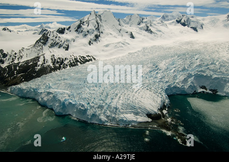 SOUTH GEORGIA ISLAND, Antarctica, Aerial of Helland Glacier below Mt ...