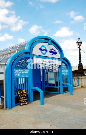 Festival Pier and River Cruise sign, South Bank of the River Thames ...