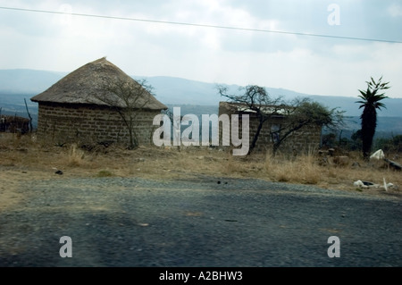 Traditional Zulu dwelling townships near Ulundi, KwaZulu Natal, South ...