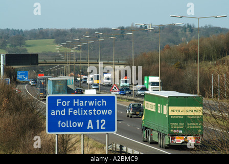 M25 motorway traffic sign advising route for A12 Stock Photo - Alamy