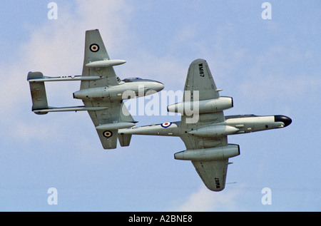 Formation flight of Gloster Meteor and De Havilland Vampire Stock Photo ...