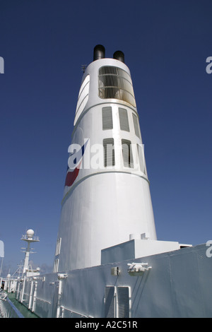 The chimney of ferry ship with blue sky as background Stock Photo - Alamy