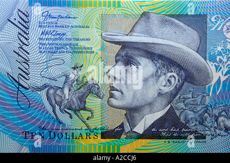 An Australian 10 dollar note with the face of Banjo Patterson Stock ...