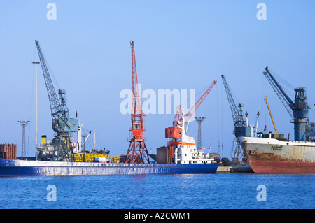 Ocean going ships unloading their cargo in the port of Mersin Turkey ...
