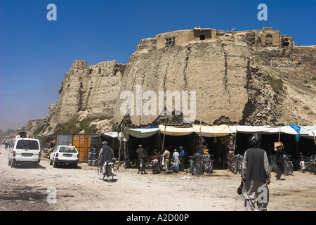 AFGHANISTAN Ghazni Bike shops infront of ancient walls of Citadel Stock ...