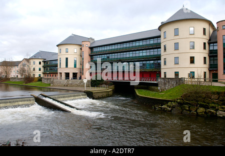 Weir and fish pass on Western Cleddau river at Haverfordwest ...