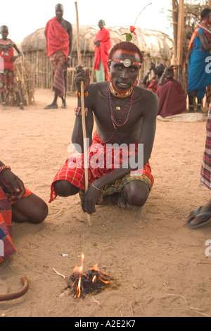 Africa, Kenya, Samburu man building fire Stock Photo - Alamy