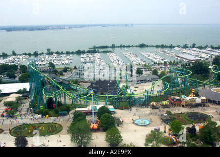 Aerial view of Cedar Point Amusement Park, Sandusky OH Stock Photo ...