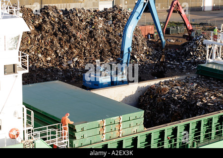 Loading of shredded scrap metal on to bulk carrier Newhaven East Sussex ...