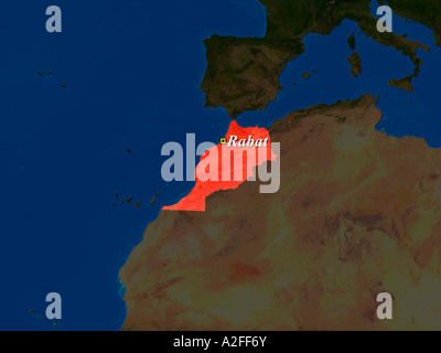 Highlighted Satellite Image Of Morocco Showing Country's Borders Stock ...