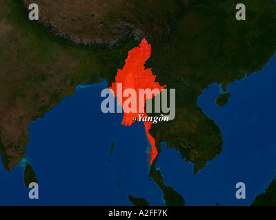 Satellite Image Of Myanmar With Yangon Highlighted Stock Photo - Alamy