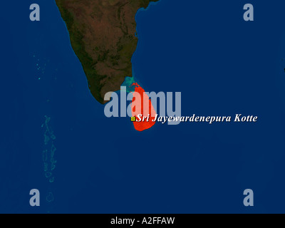 Satellite view of Sri Lanka. This image was compiled from data acquired ...