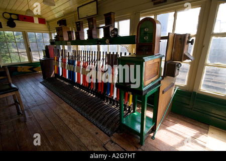 interior of old railway signal box Stock Photo - Alamy