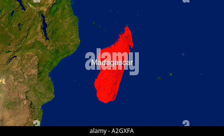Satellite Image Of Madagascar Highlighted Stock Photo - Alamy