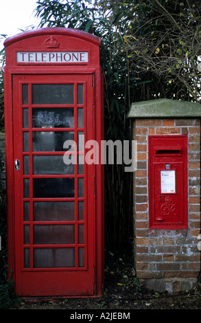 Traditional Red Telephone Box and Post Box, British Cotswold Village ...