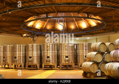Wine fermentation tank made of oak wood. Steel vats for wine ...
