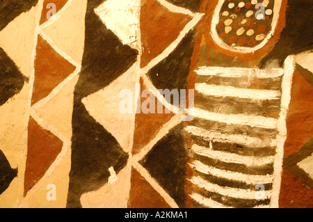 geometrical wallpaintings in a traditional hut of the Bemba people ...