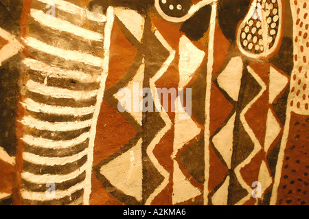 geometrical wallpaintings in a traditional hut of the Bemba people ...