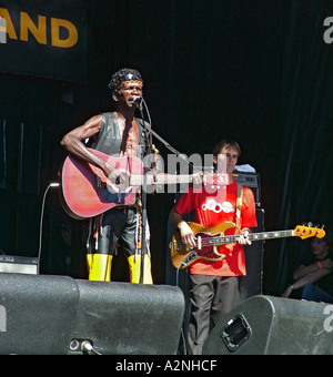 Australian Aboriginee Rock musician George Rrurrambu and his band ...
