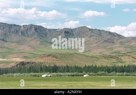 Mongolian dwelling – yurt. Bayantes village (somon) nearby. Zavkhan ...