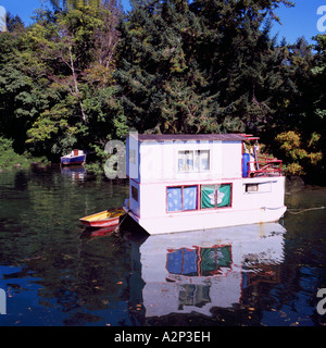 Houseboats and floating homes at sunny day. Modern Floating houses at ...