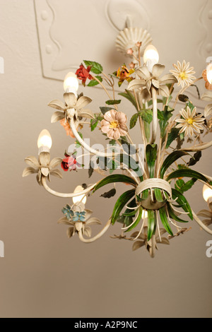 Tin Ceiling and Hanging Light Fixture, Low Angle View Stock Photo - Alamy