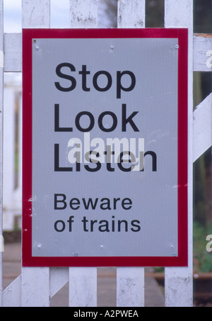 Stop Look Listen Railway Warning Sign at unmanned barrier crossing ...