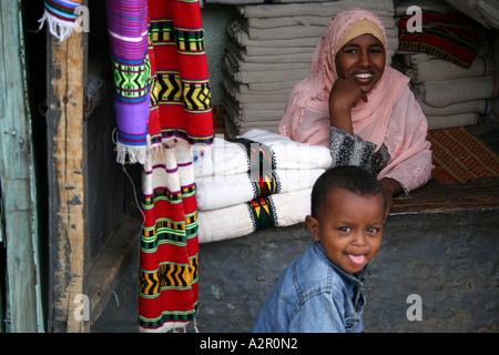 Tailor and Gabi (traditional robe) shop in the market in Gonder Stock ...