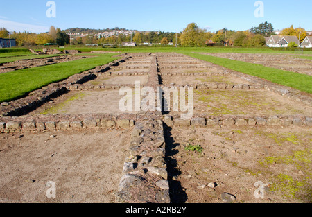 The stone remains of the Roman Legionary Barracks at Caerleon, Wales ...