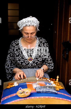 Flemish woman making lace, Belgium Stock Photo - Alamy