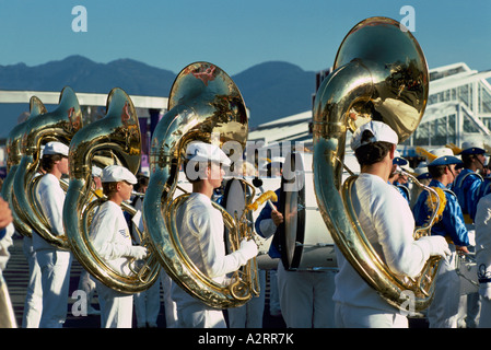 A Young Boy playing a Sousaphone or Tuba in a Marching Band Stock Photo ...