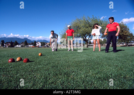 Bocce Players playing the Italian Game of Bocce Ball in a Park in East ...