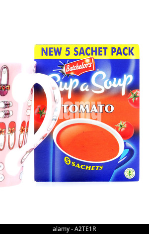 Box of Tomato Soup Sachets with a Cup Stock Photo - Alamy