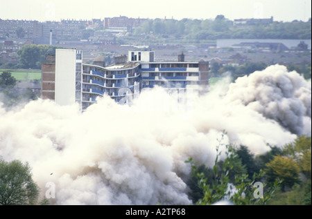 Tower block demolition using controlled explosives with tower ...