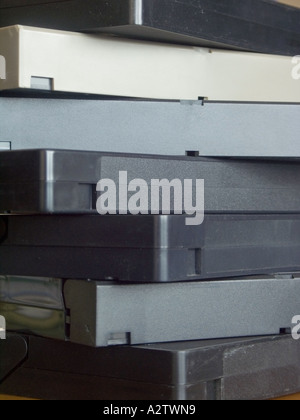 Pile of VHS video cassette tape from inside with the front casing ...