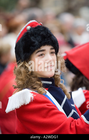 Young Basque woman holding a banner, La Tamborrada, Donostia San ...