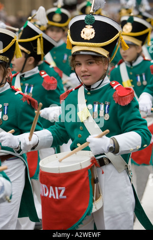 Basque children parade in uniform during La Tamborrada, San Sebastian ...