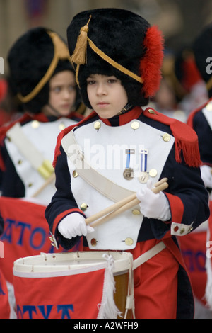 Basque children parade in uniform during La Tamborrada, San Sebastian ...
