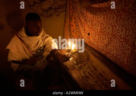 Kweskwam church crypt with priest holding candles in Gonder 17 19C ...
