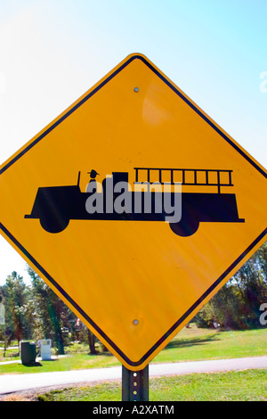 Fire Truck warning sign, USA Stock Photo - Alamy