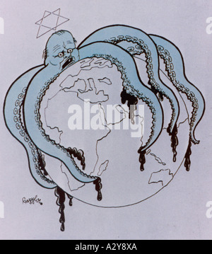 A Nazi propaganda poster showing Churchill as a Jewish octopus with his ...