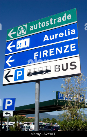 Italian Road Sign at Pisa Airport Tuscany pointing to Florence the ...