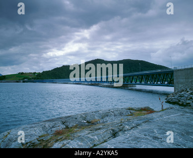 Curved tubular steel truss of the Bergsøysund Floating Bridge, part of ...