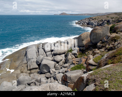 Victor Harbor and Encounter Bay seen from the bluff at Rosetta Headland ...