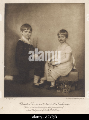 CHARLES DARWIN Naturalist, depicted as a young boy with his sister ...