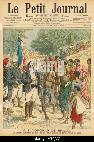 PIERRE DE BRAZZA French explorer (1852 to 1905) talking with native ...