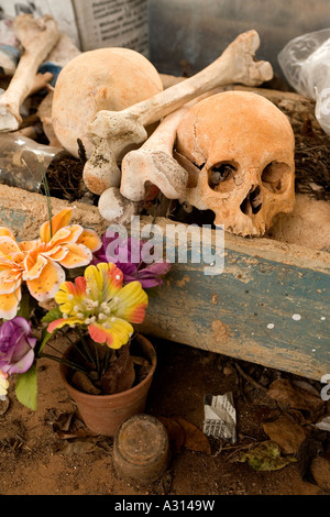 Disinterred skeletons in the graveyard in Santa Elena in Yucatan Mexico ...