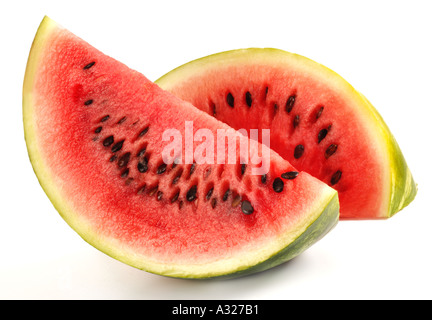 fresh watermelon slice with juicy red flesh and whole watermelon on ...