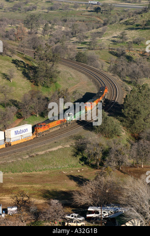 BNSF Railway freight train portrait format at Cajon Pass near Los ...