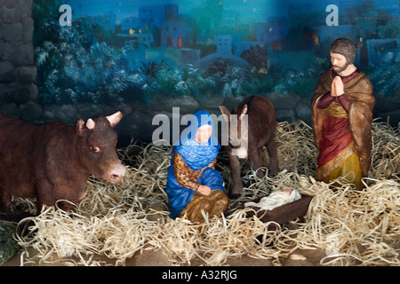 Christmas Nativity manger scene with stable, shepherds, wisemen, angel ...